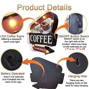 Art | Coffee Vintage Marquee Decorations Light Up Sign Decor Battery ...